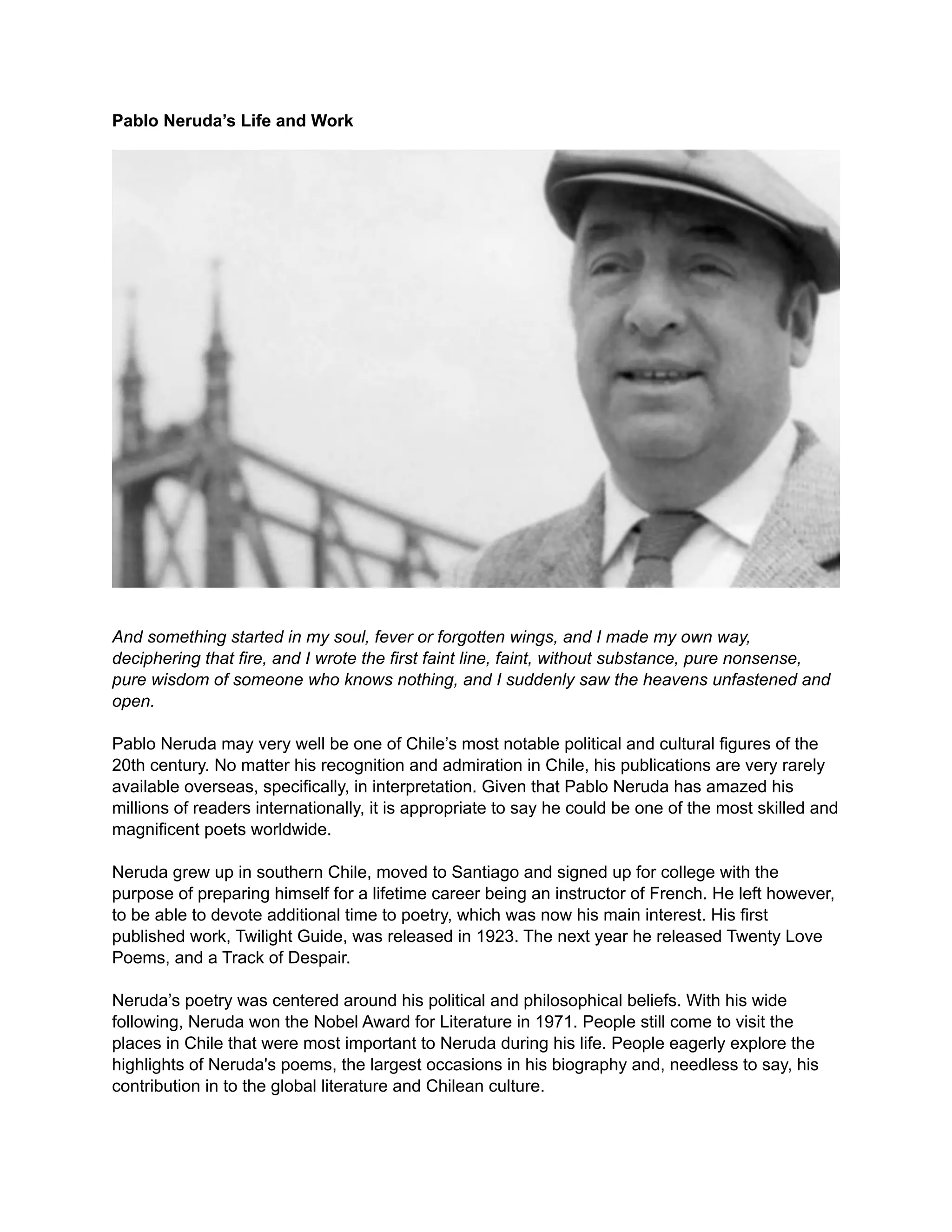Pablo Neruda’s Life and Work | PDF