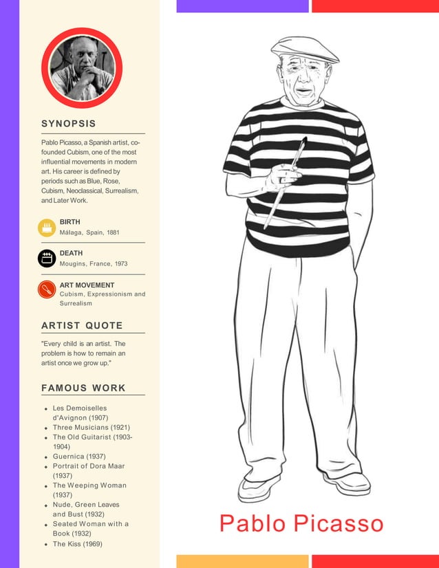 Artists Pablo Picasso Synopsis Biography | PPTX | Painting | Arts and ...