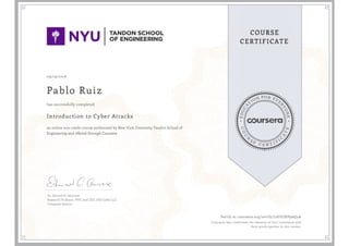 Introduction to Cyber Attacks - Diploma - NYU - Pablo Ruiz Amo | PDF