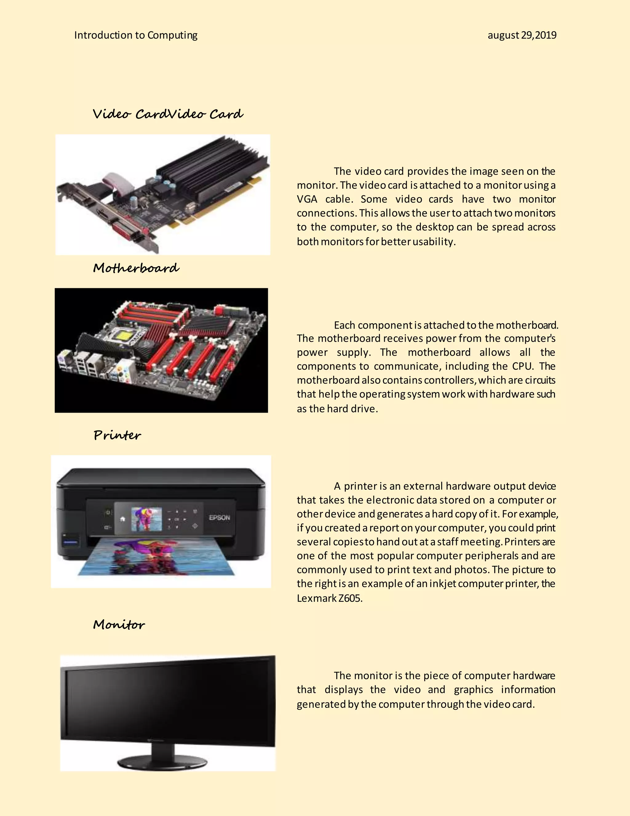 Computer hardware parts and their purpose | PDF