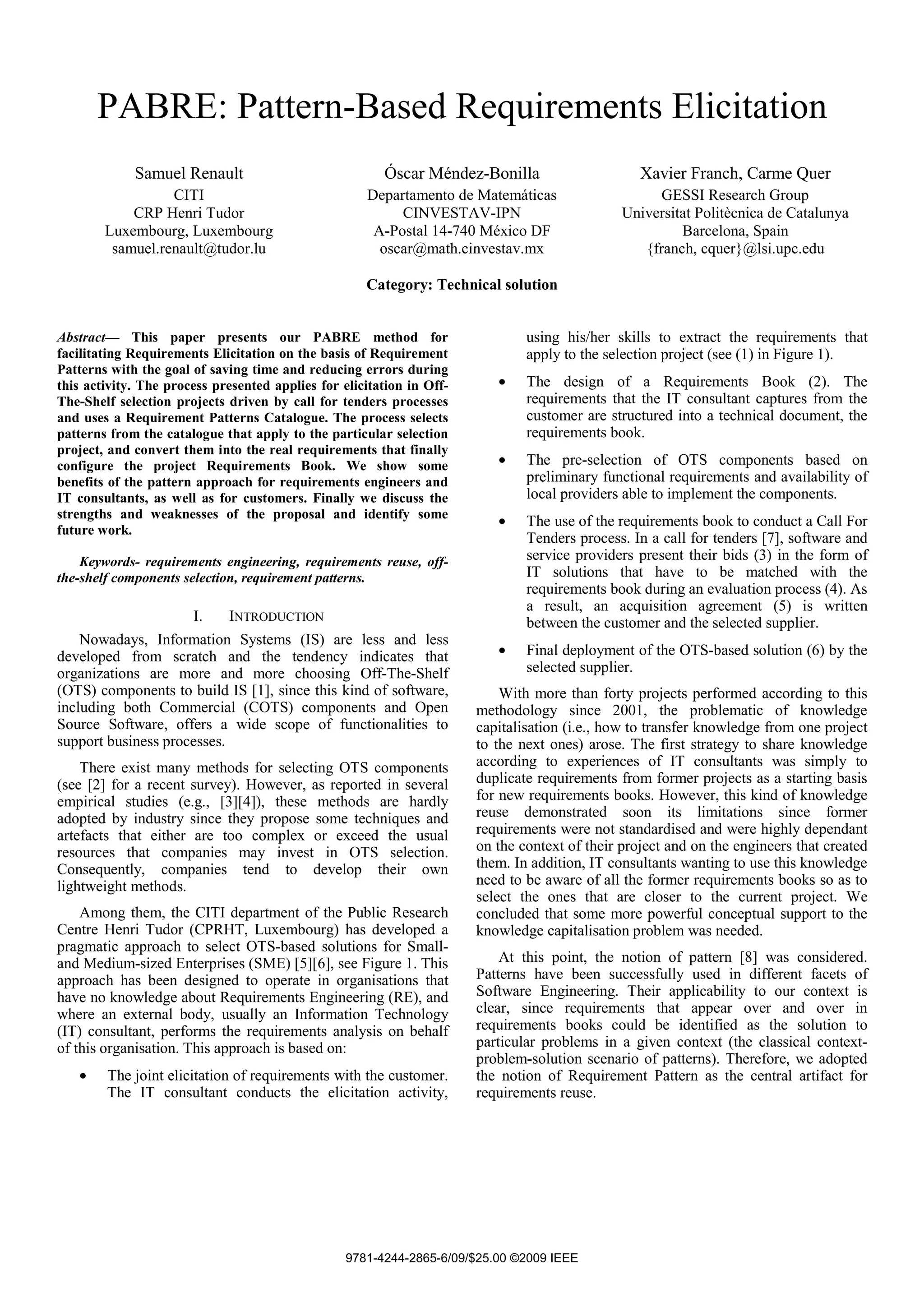 Pabre pattern-based requirements elicitation | PDF