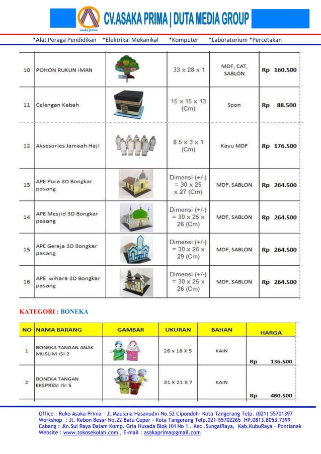 Alat Peraga Edukatif (APE) PAUD 2023 /2024 - Siplah Toko Asaka Toys | PDF