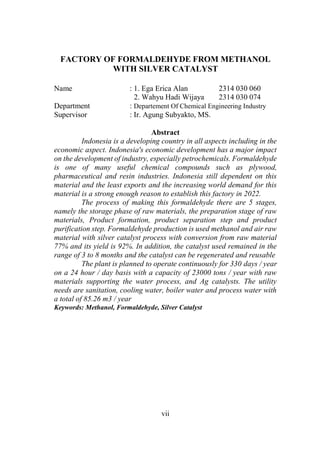 PABRIK FORMALDEHID DARI METHANOL dengan proses silver catalyst.pdf
