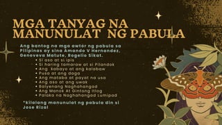 Pabula, Mga Elemento , History , Mga Halimbawa | PDF