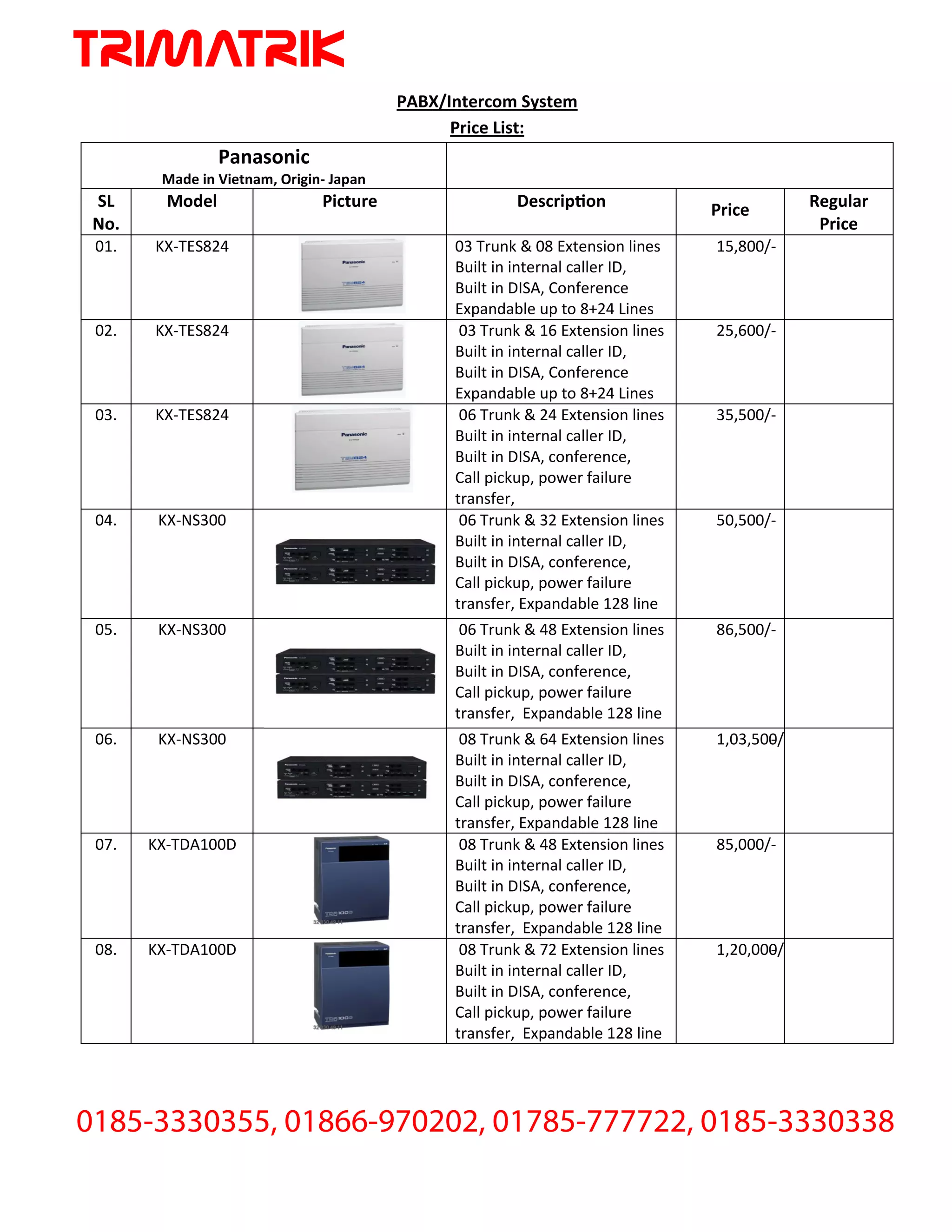 Pabx Price List Bangladesh (Panasonic, IKE) | PDF