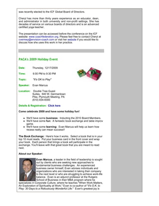 PACA November Newsletter | PDF | Business Expos & Conferences | Events