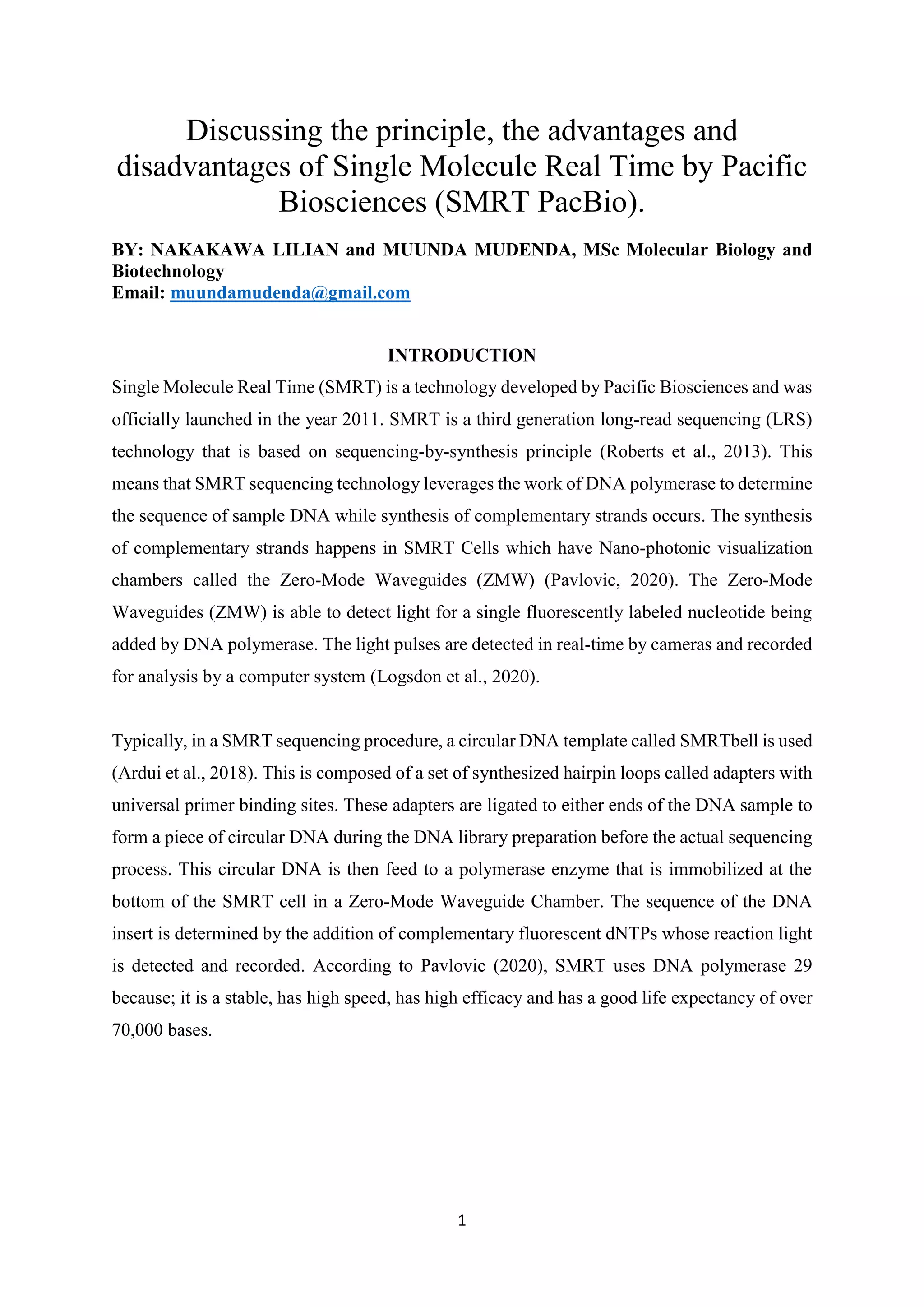 PacBio SMRT - THIRD GENERATION SEQUENCING TECHNIQUE | PDF