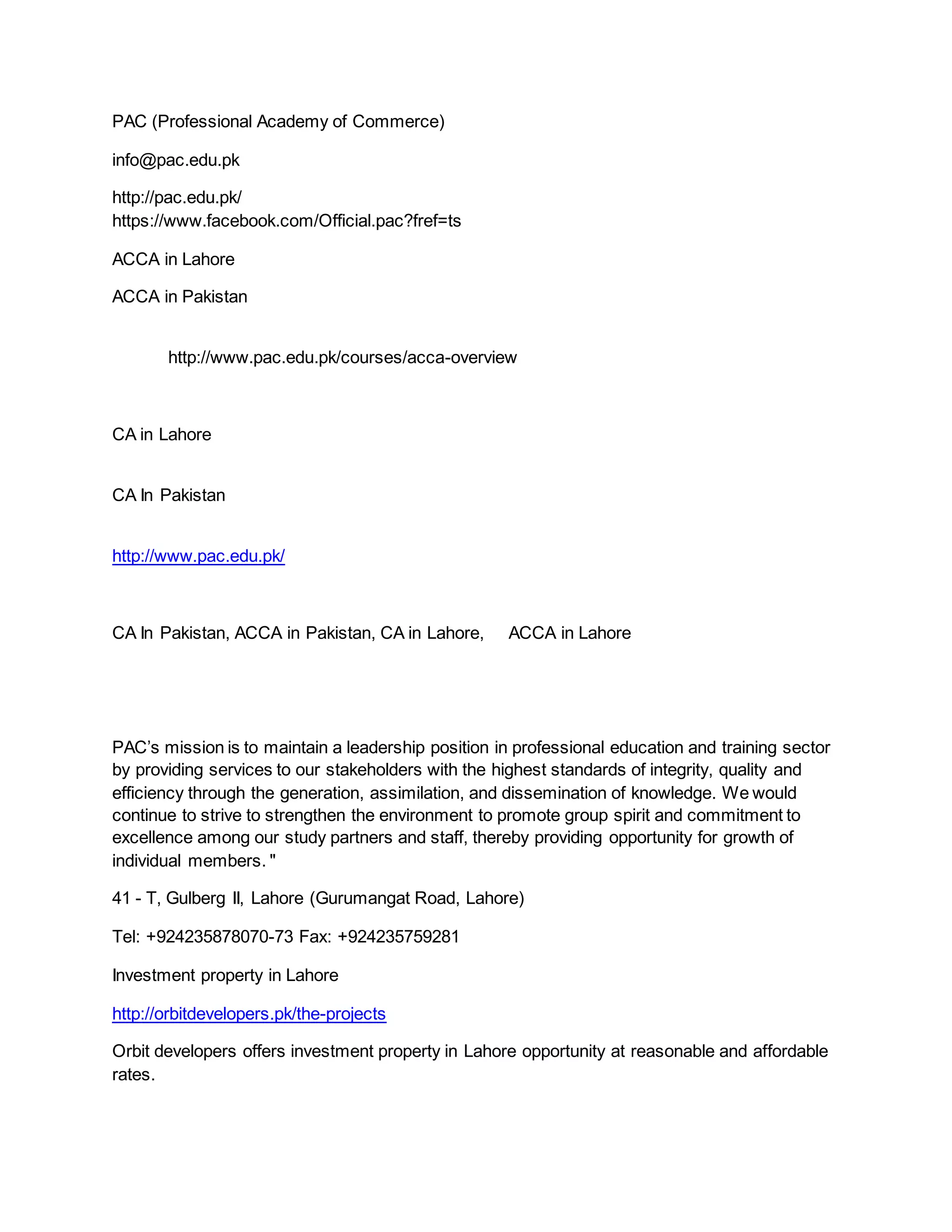 ACCA in Lahore | DOCX