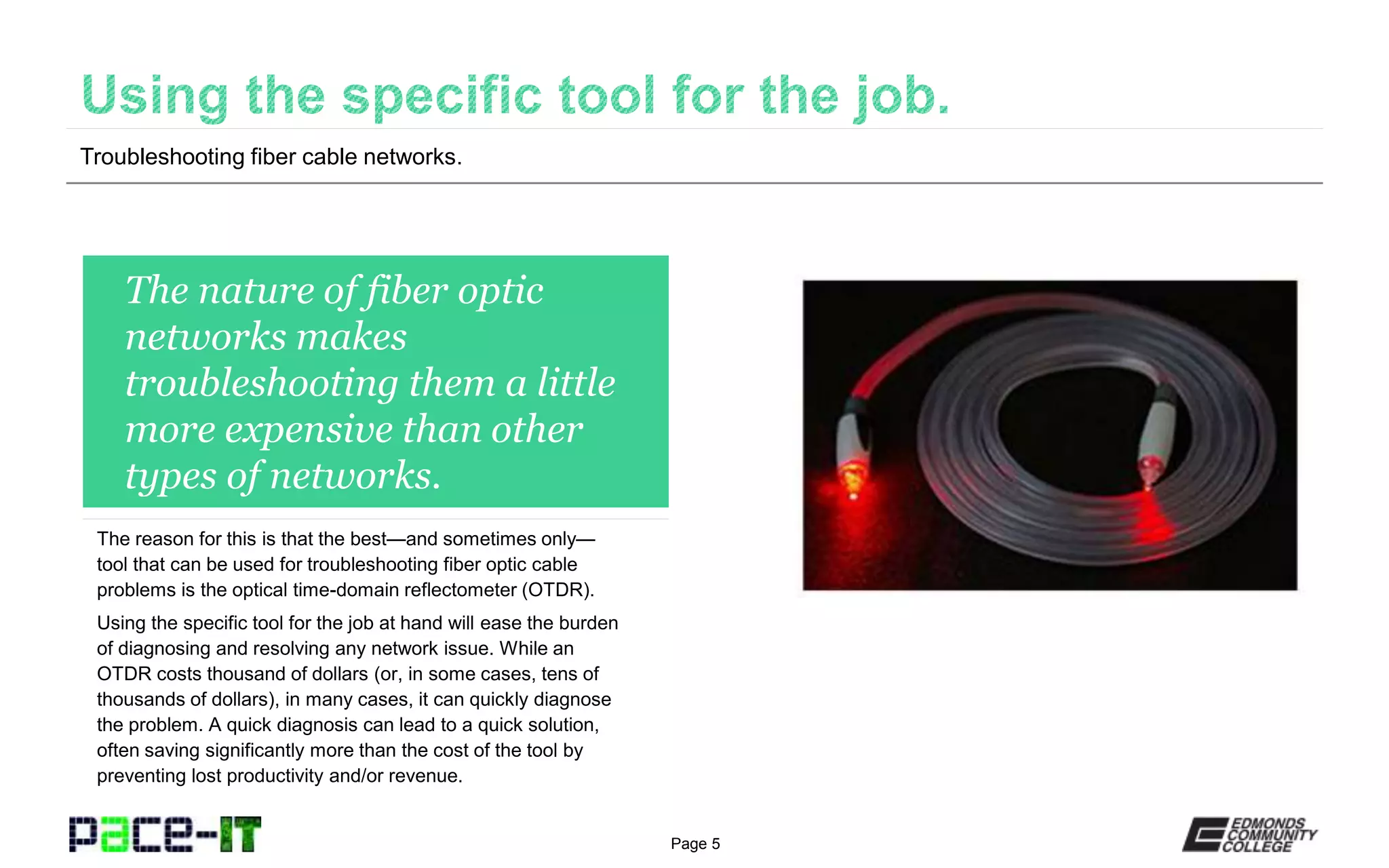 Pace It Troubleshooting Fiber Cable Networks Ppt