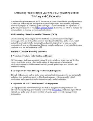 Embracing Project-Based Learning (PBL): Fostering Critical Thinking and ...
