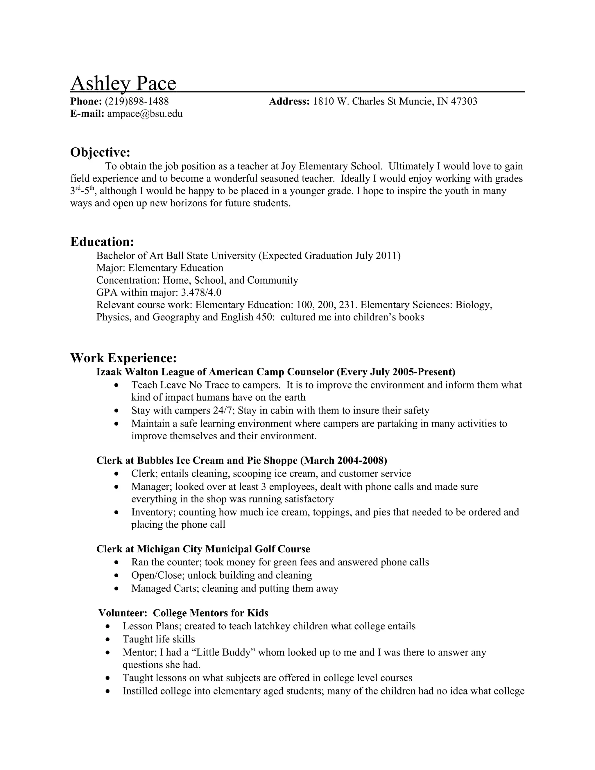 Pace Resume | DOC