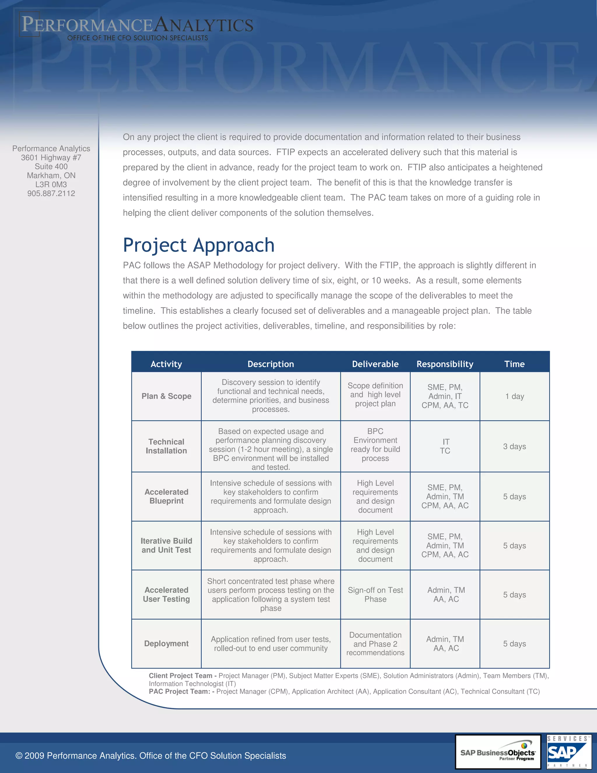 PAC Fast Track Implementation Program | PDF