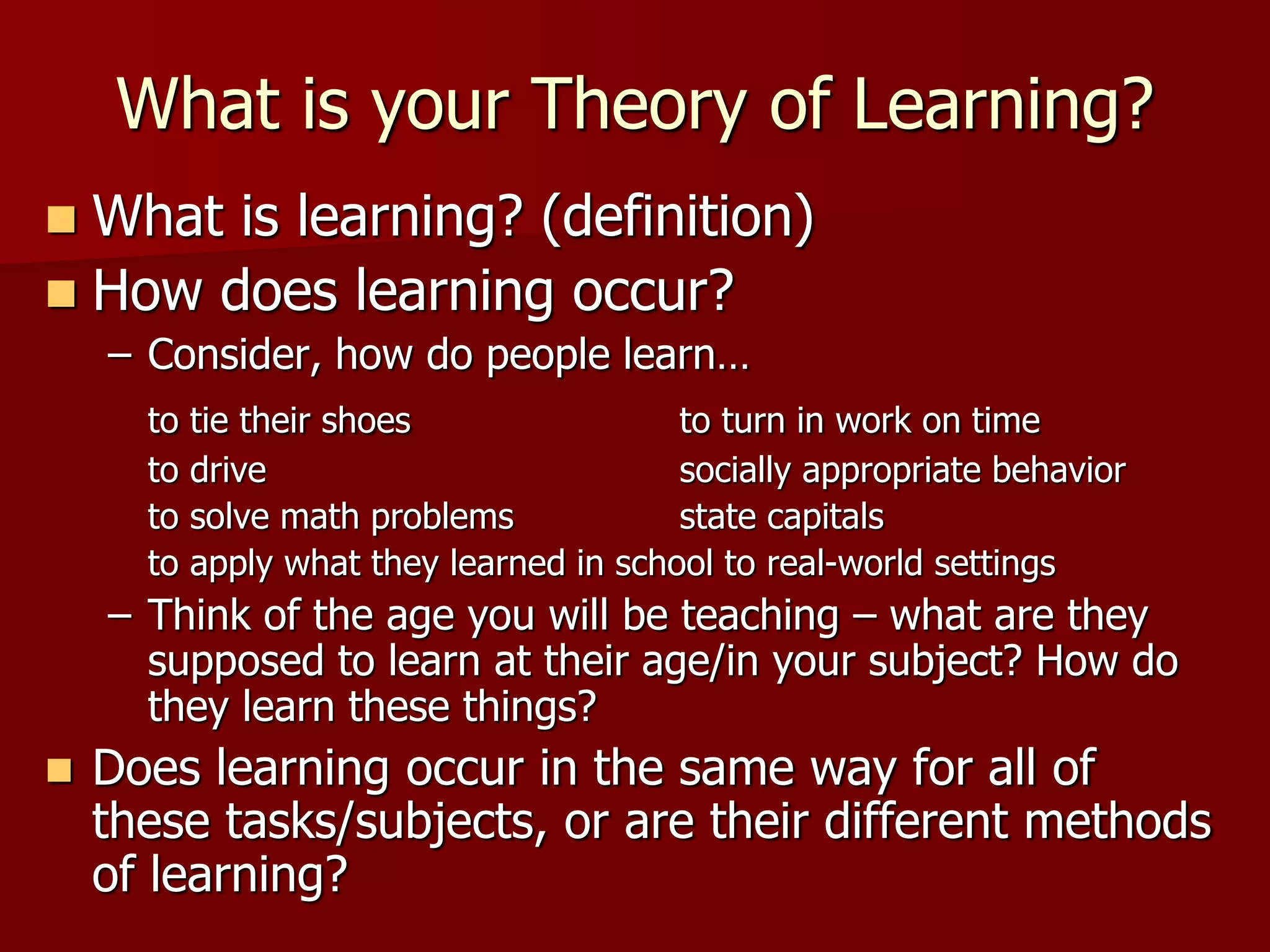 What is Your Learning Theory? | PPTX