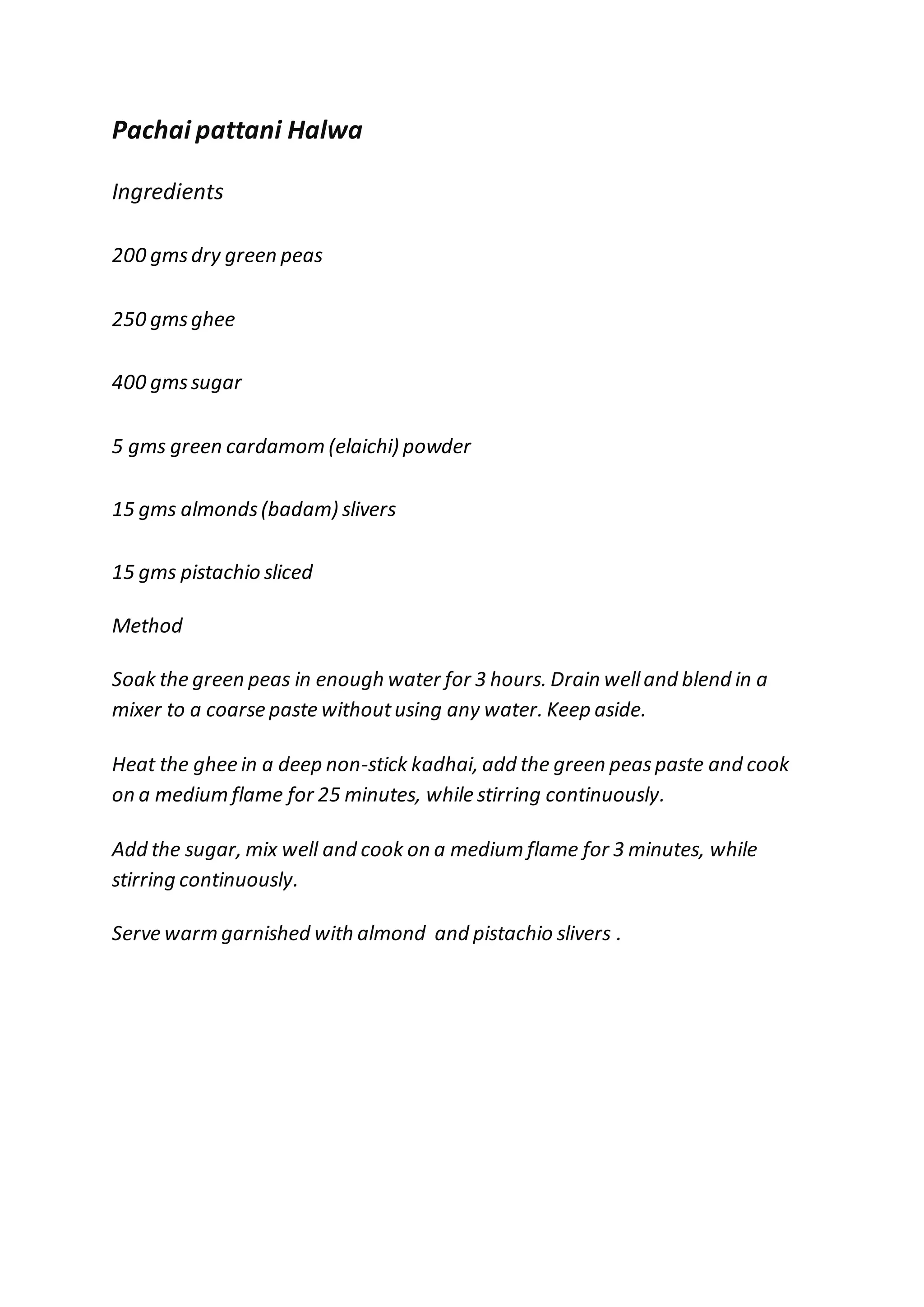 Pachai pattani halwa | DOCX