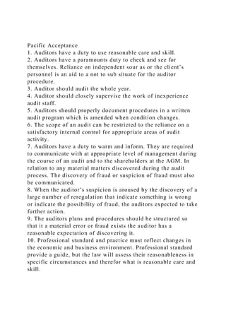 Pacific Acceptance1. Auditors have a duty to use reasonable care.docx