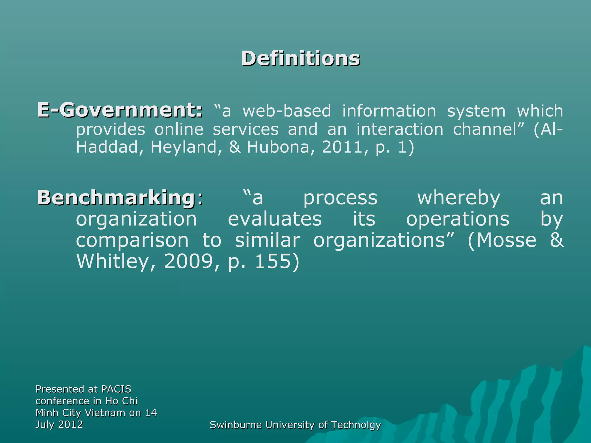 BENCHMARKING INDONESIAN LOCAL E-GOVERNMENT | PPT