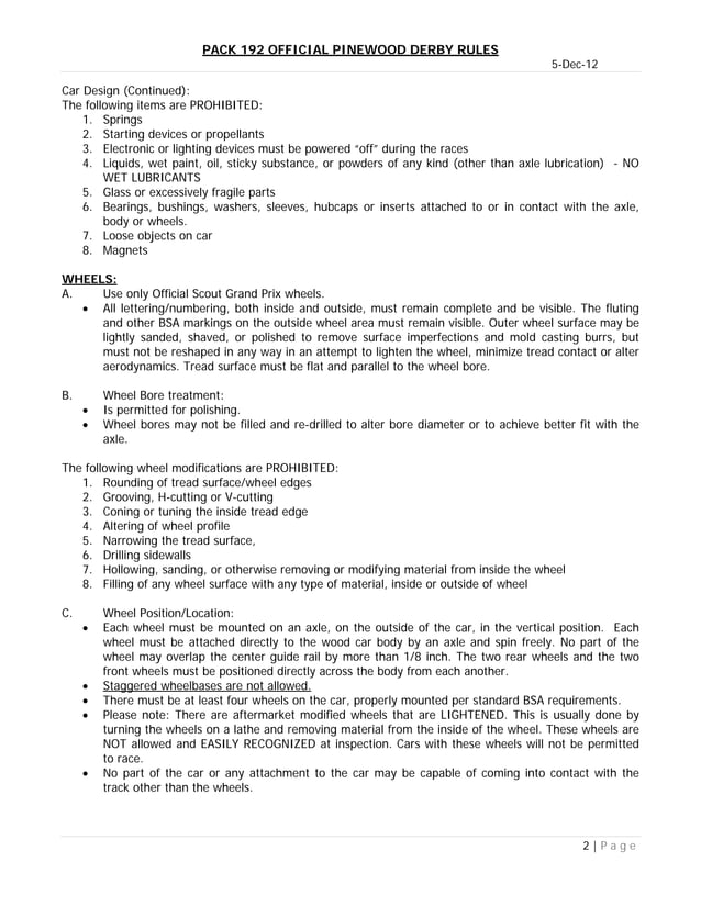Pack 192 pinewood derby rules | PDF