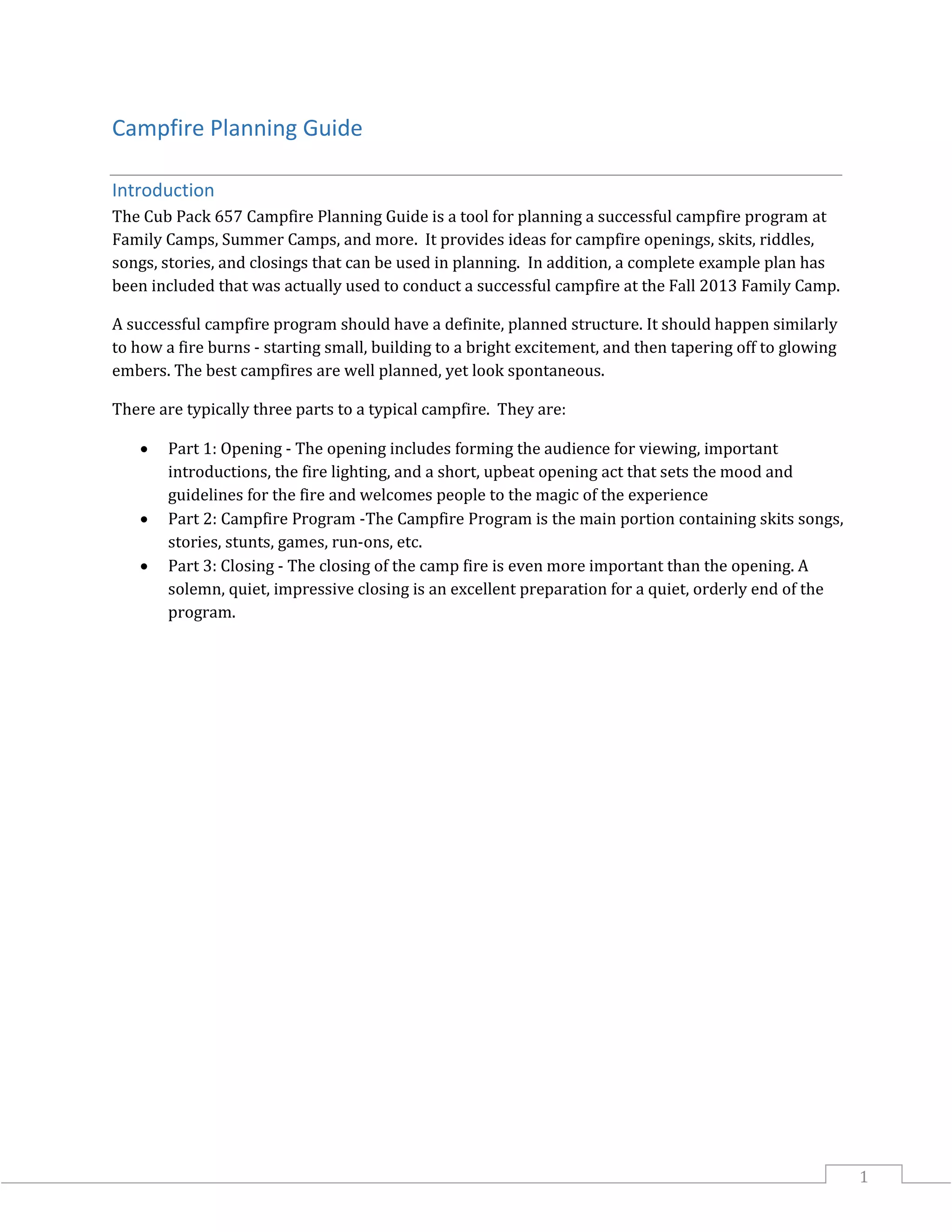 Pack 657 campfire planning guide | PDF | Musicals | Genres