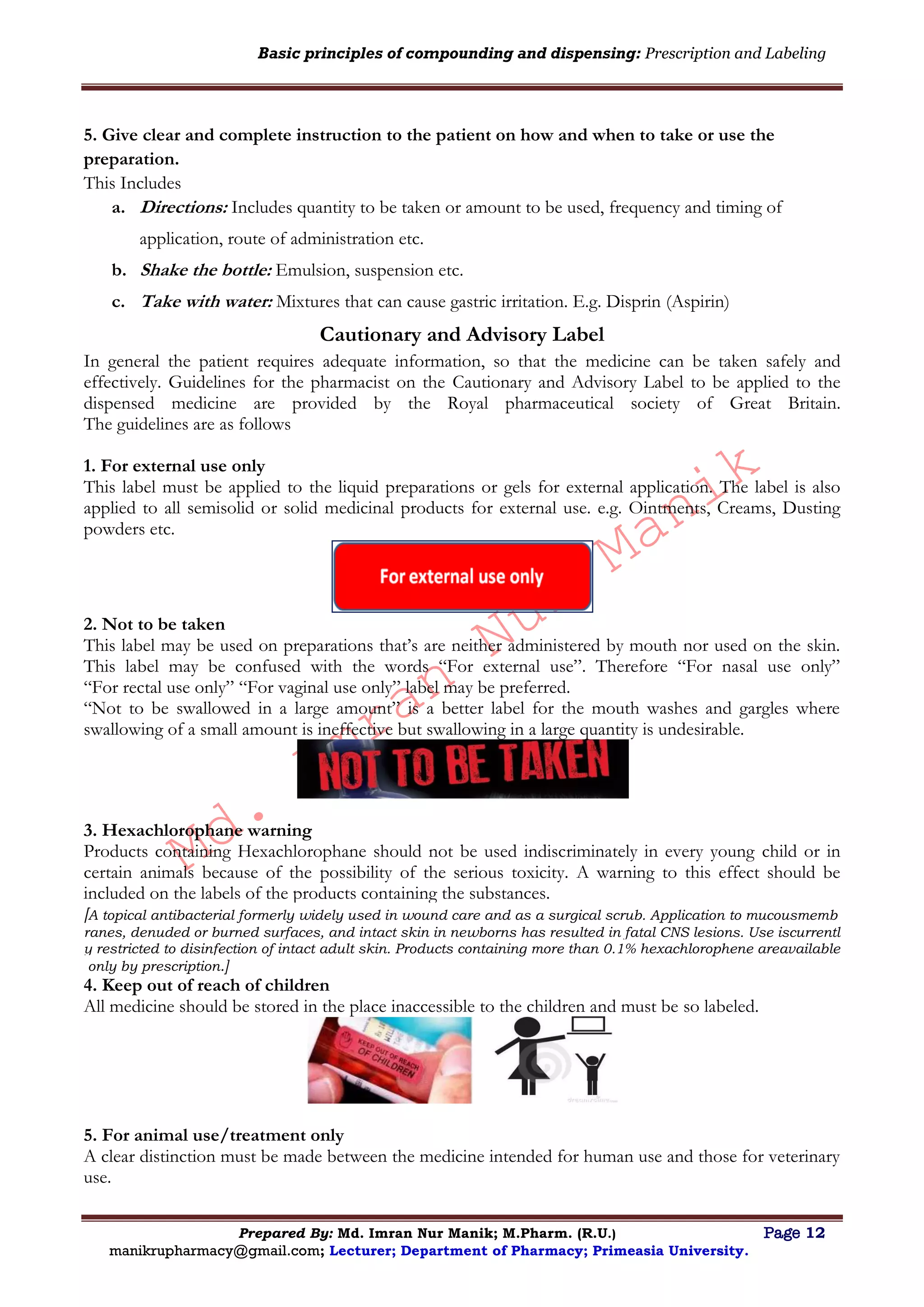 Basic principles of compounding and dispensing:prescription, labeling ...