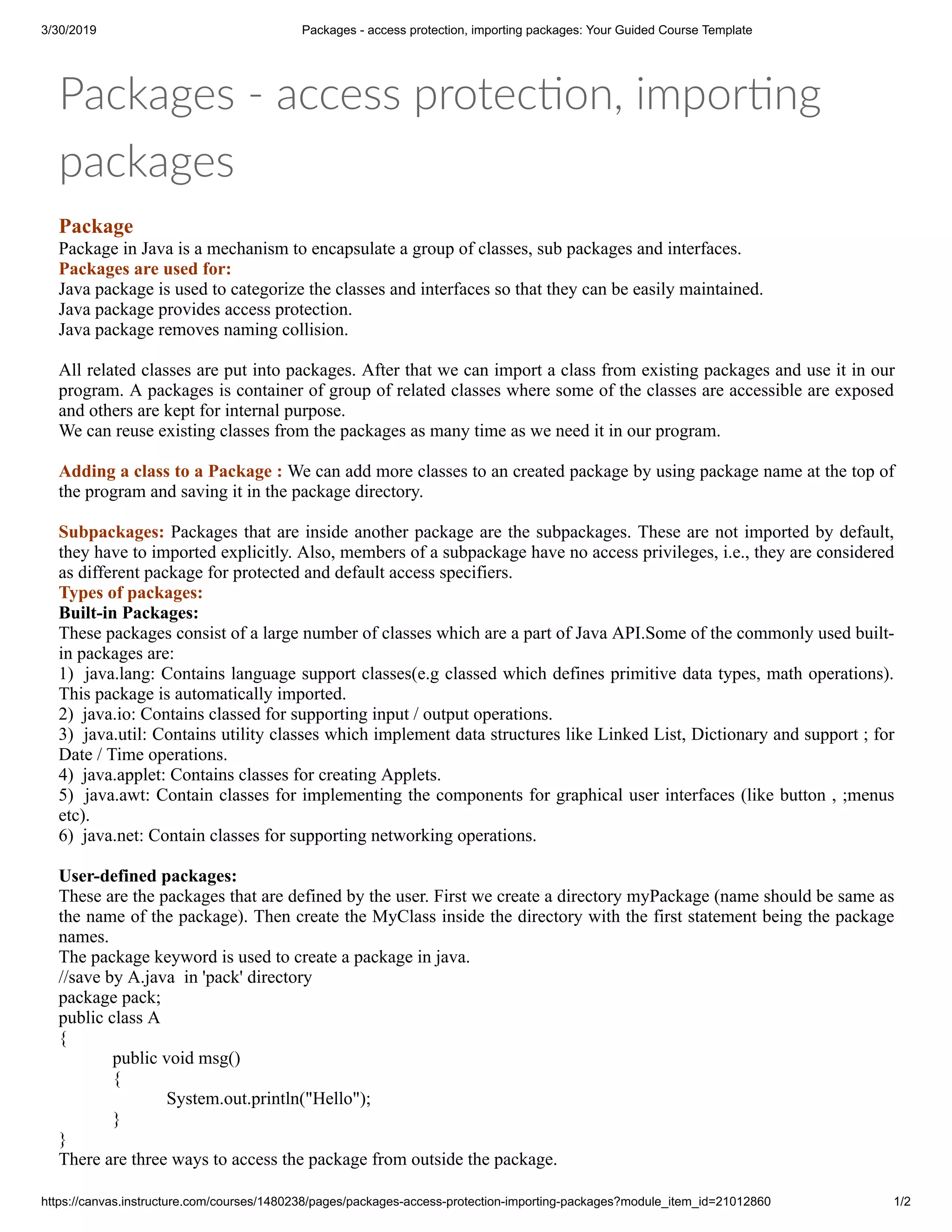 Packages access protection, importing packages | PDF