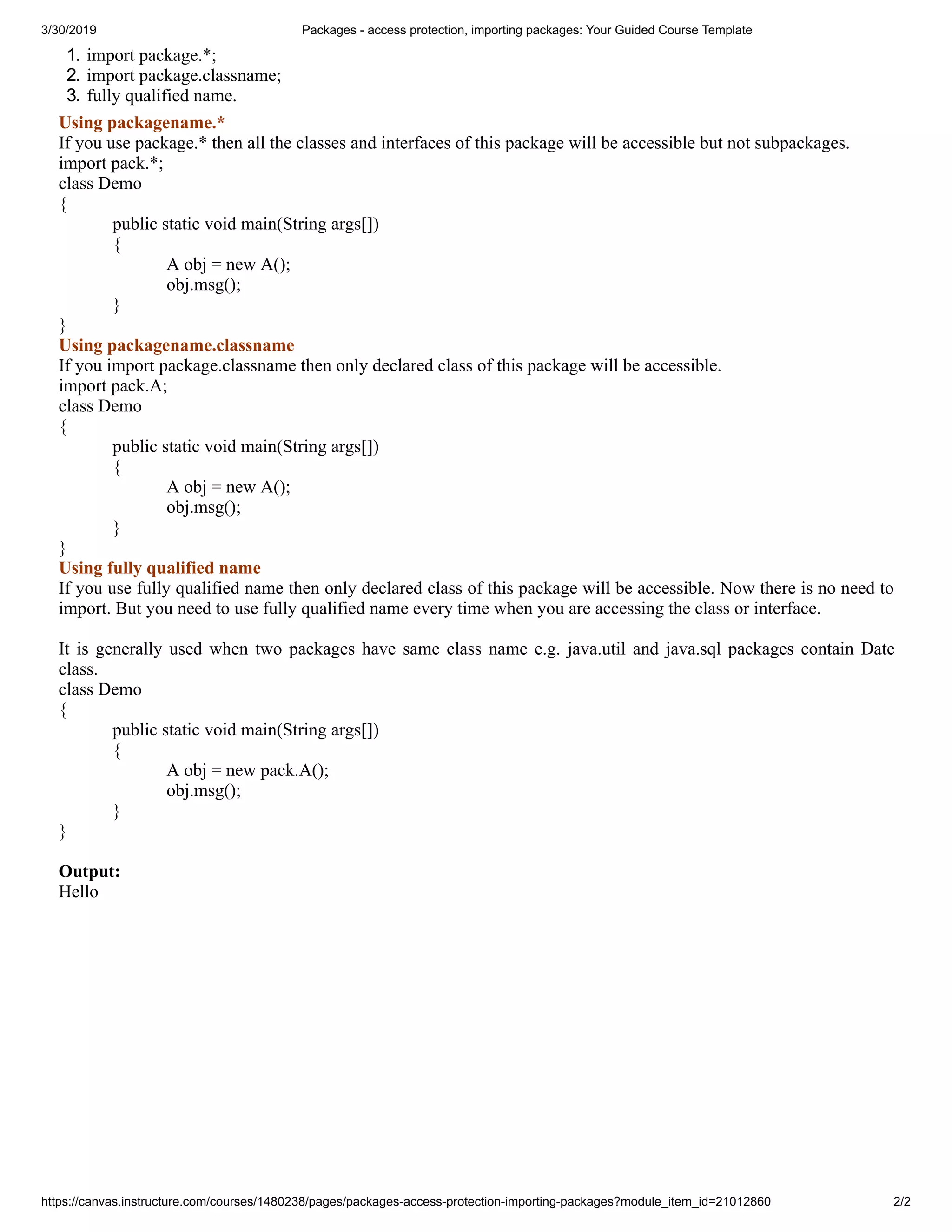 Packages access protection, importing packages | PDF