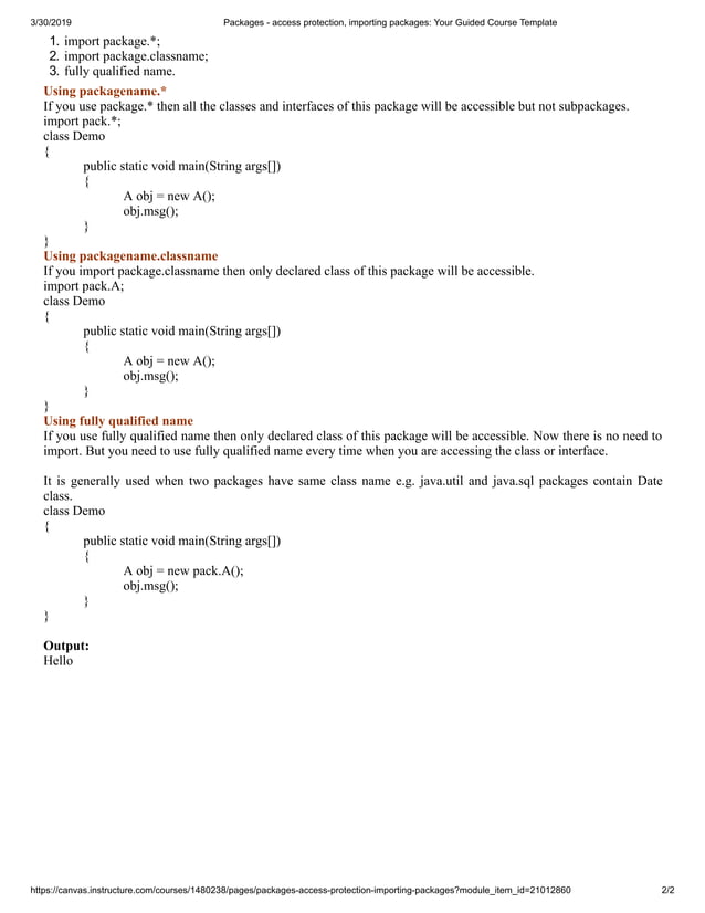 Packages access protection, importing packages | PDF | Programming Languages | Computing
