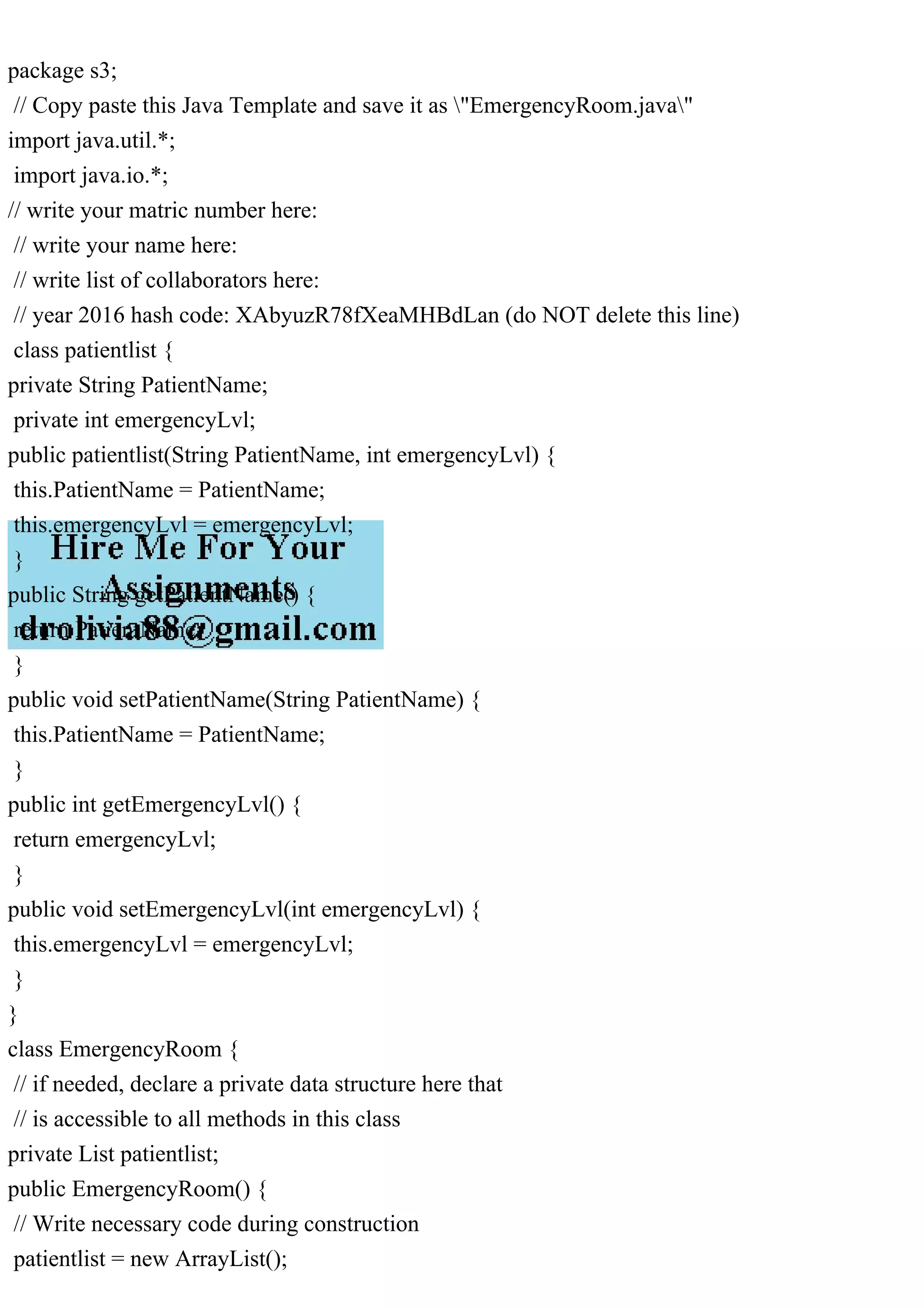 package s3; Copy paste this Java Template and save it as Emer.pdf