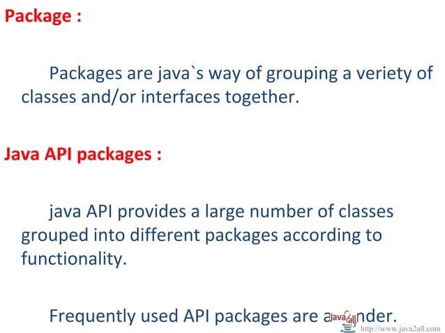 Packages and inbuilt classes of java