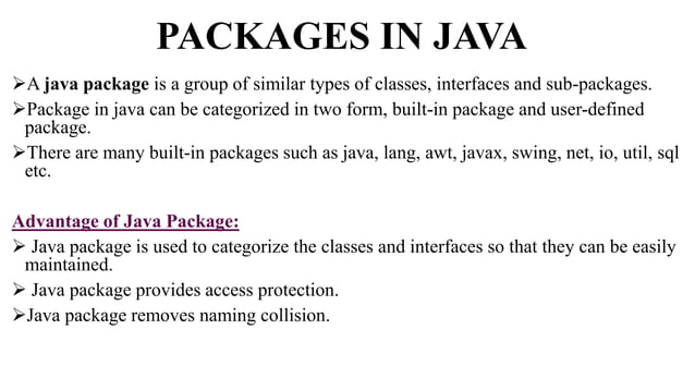 THE PACKAGES CONCEPT IN JAVA PROGRAMMING.pptx | Programming Languages | Computing