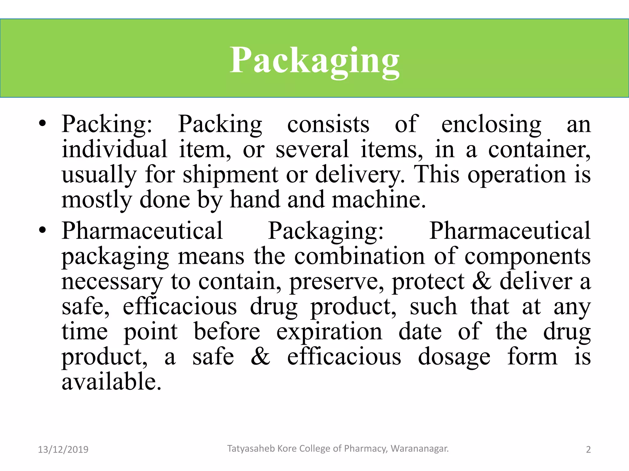 Packaging and Stability Requirements for Pharmaceuticals | PPT ...