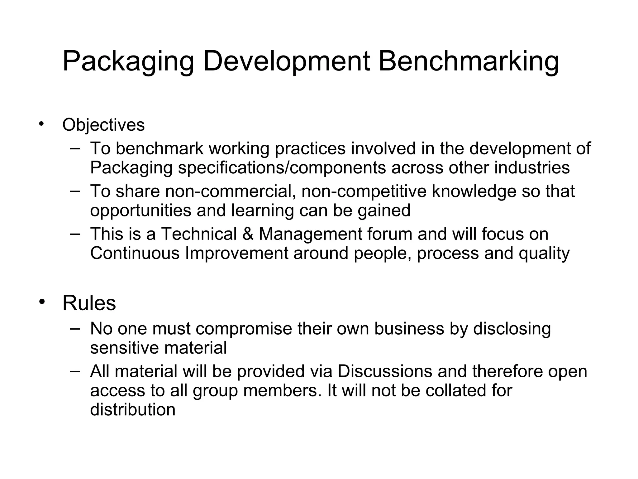 Packaging Development Benchmarking | PPT