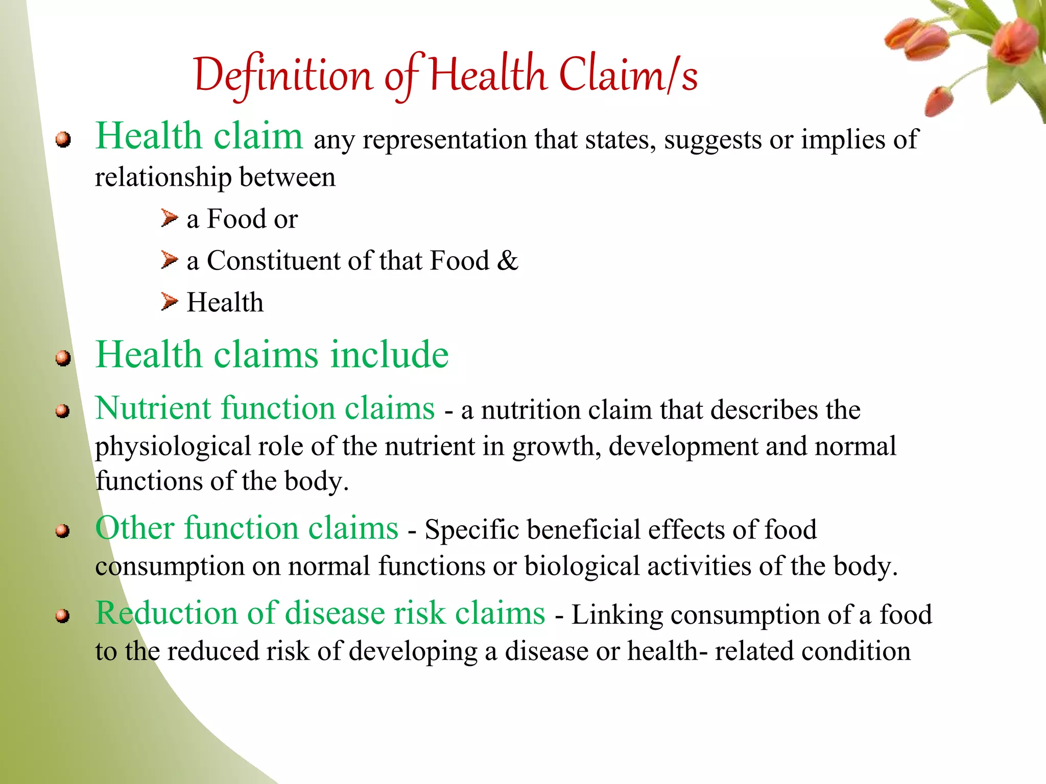 Packaging, Label claims. Regulatory aspects of nutraceutical products ...