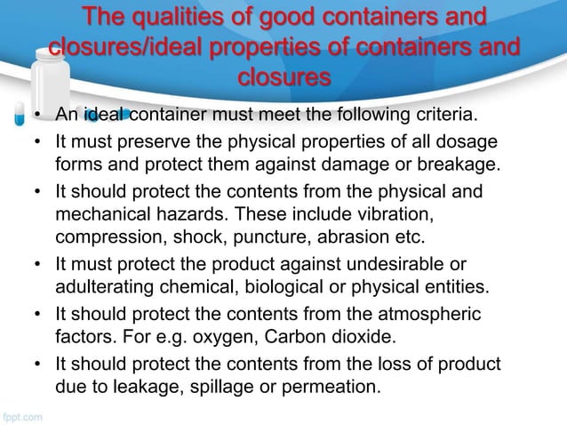 Basic principles of compounding and dispensing (Containers and closures ...