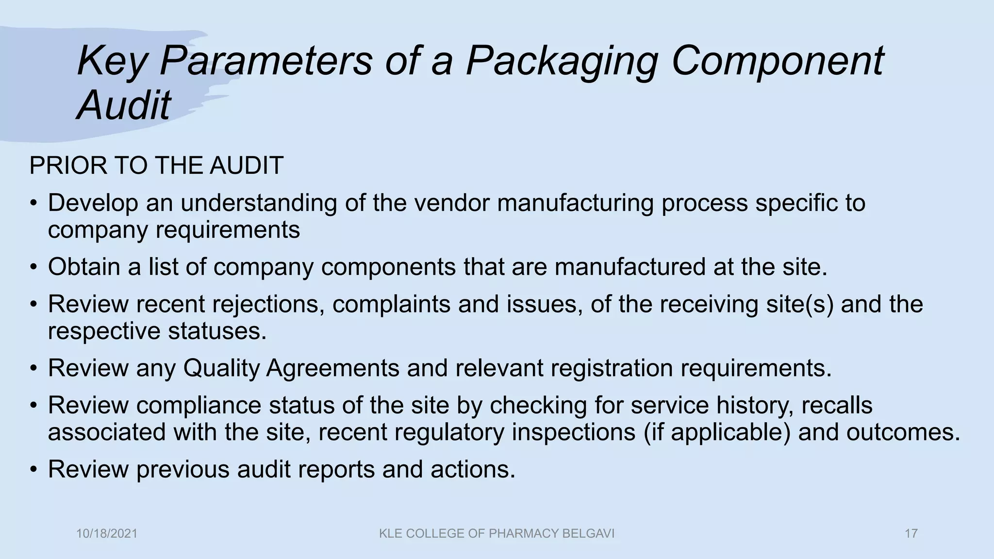 Packaging material vendor audit | PPTX