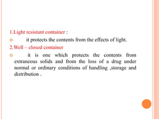 Packaging of pharmaceuticals | PPTX | Chemistry | Science