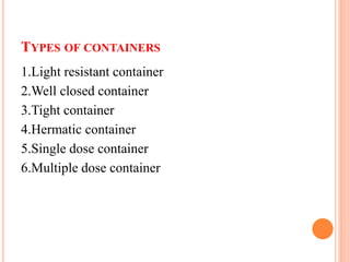 Packaging of pharmaceuticals | PPTX | Chemistry | Science