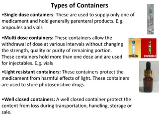 Packaging of pharmaceuticals, glass, plastic, rubber , metal as a ...