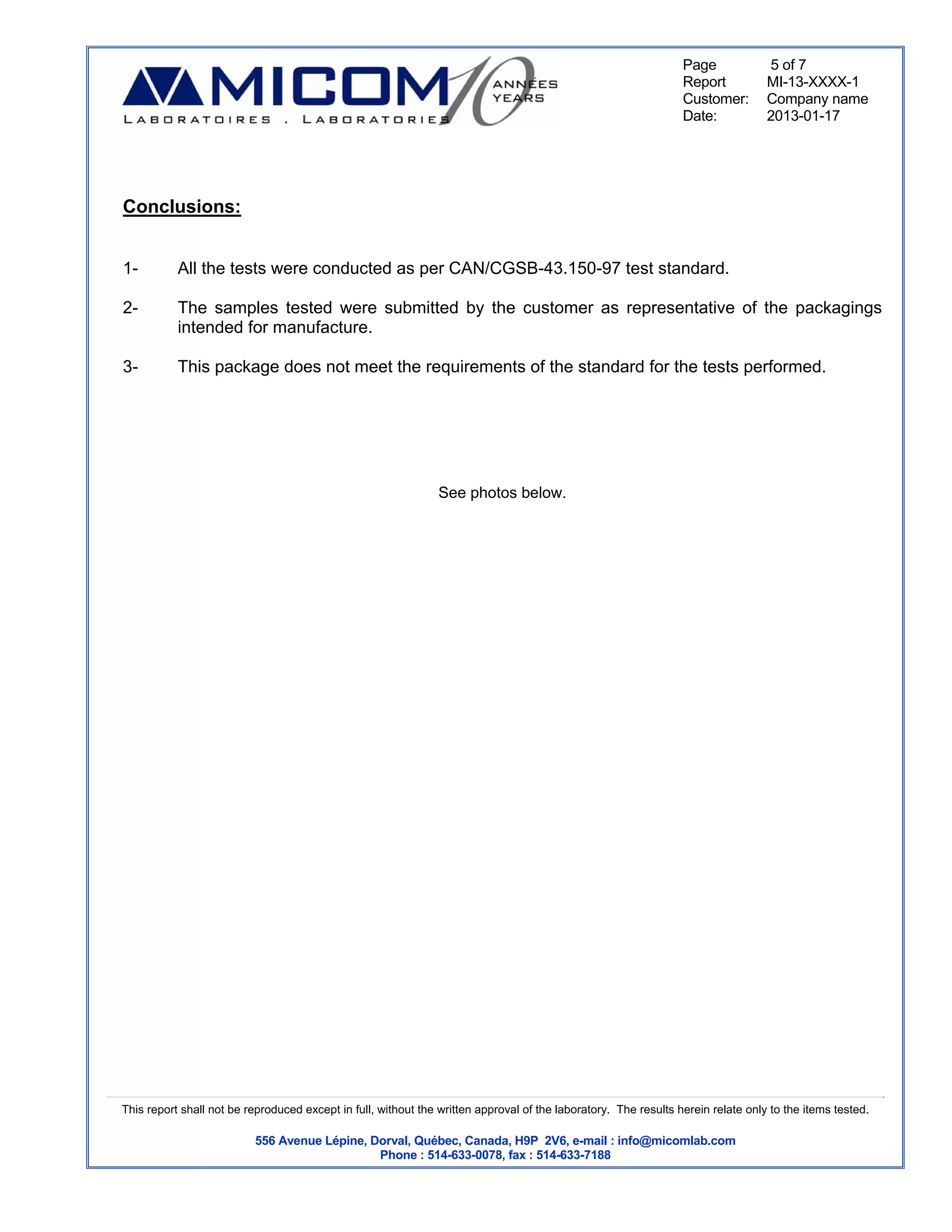 Packaging test report (sample) | PDF