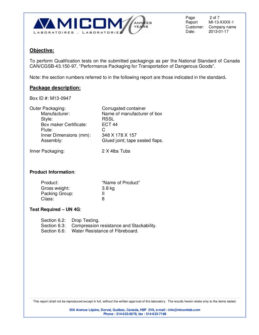 Packaging Test Report sample Packaging Test Report sample