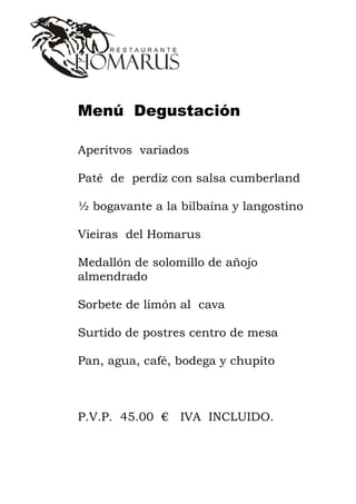 Pack de siete menús homarus | PDF