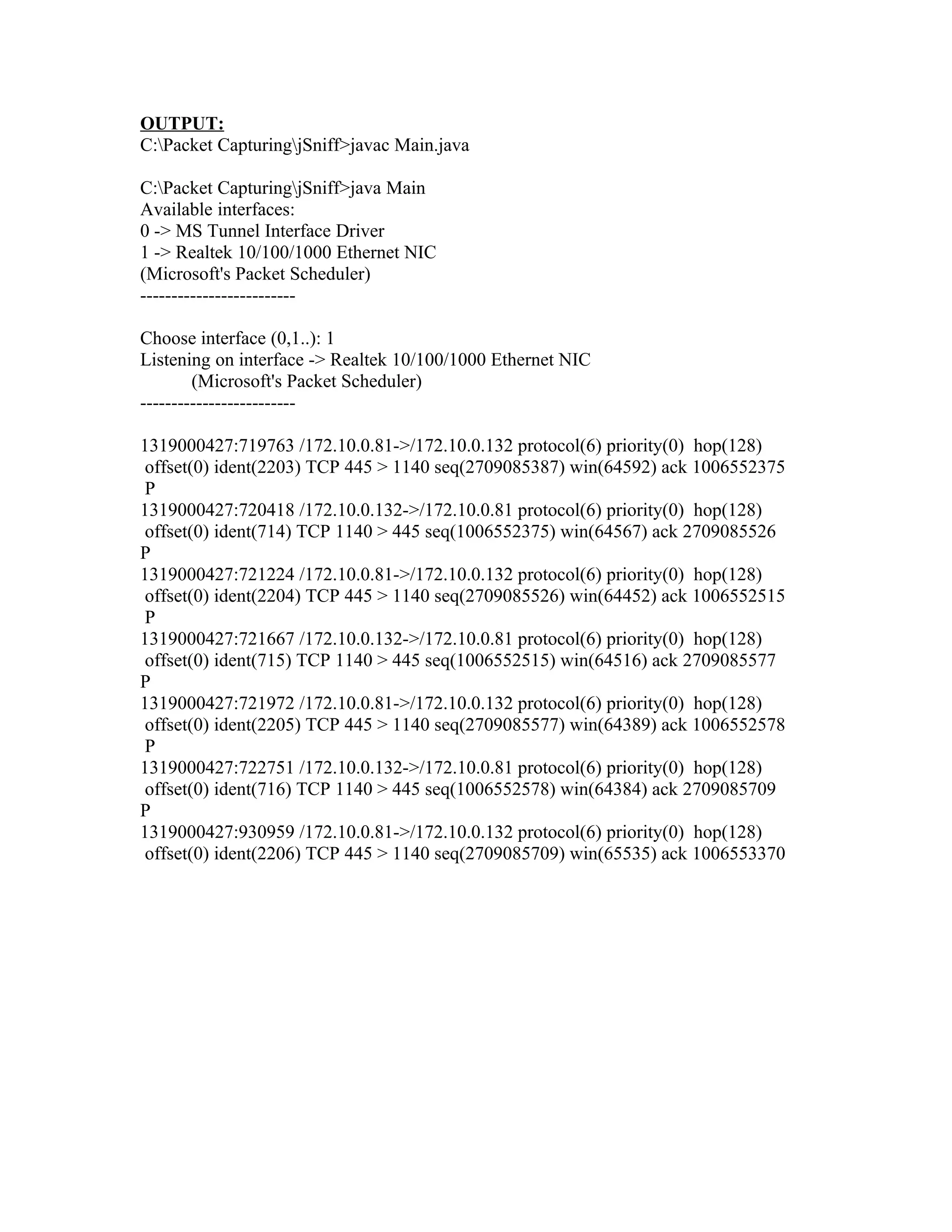 Packet filtering using jpcap | DOC
