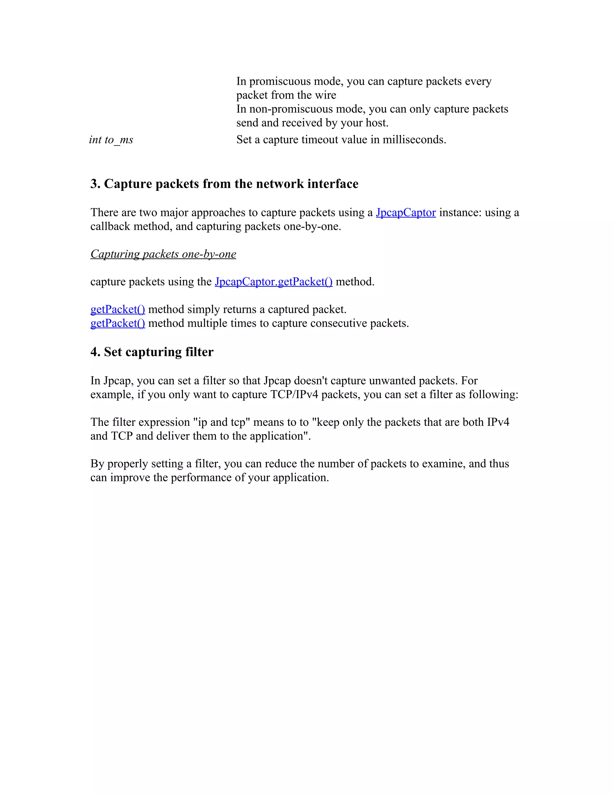 Packet filtering using jpcap | DOC