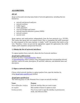 Packet filtering using jpcap | DOC