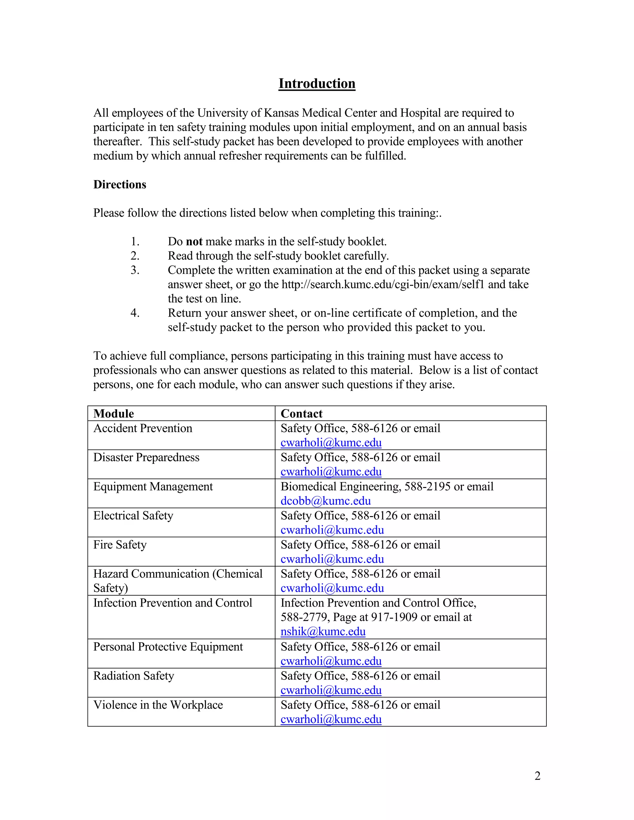 Safety Self-Study Packet | PDF