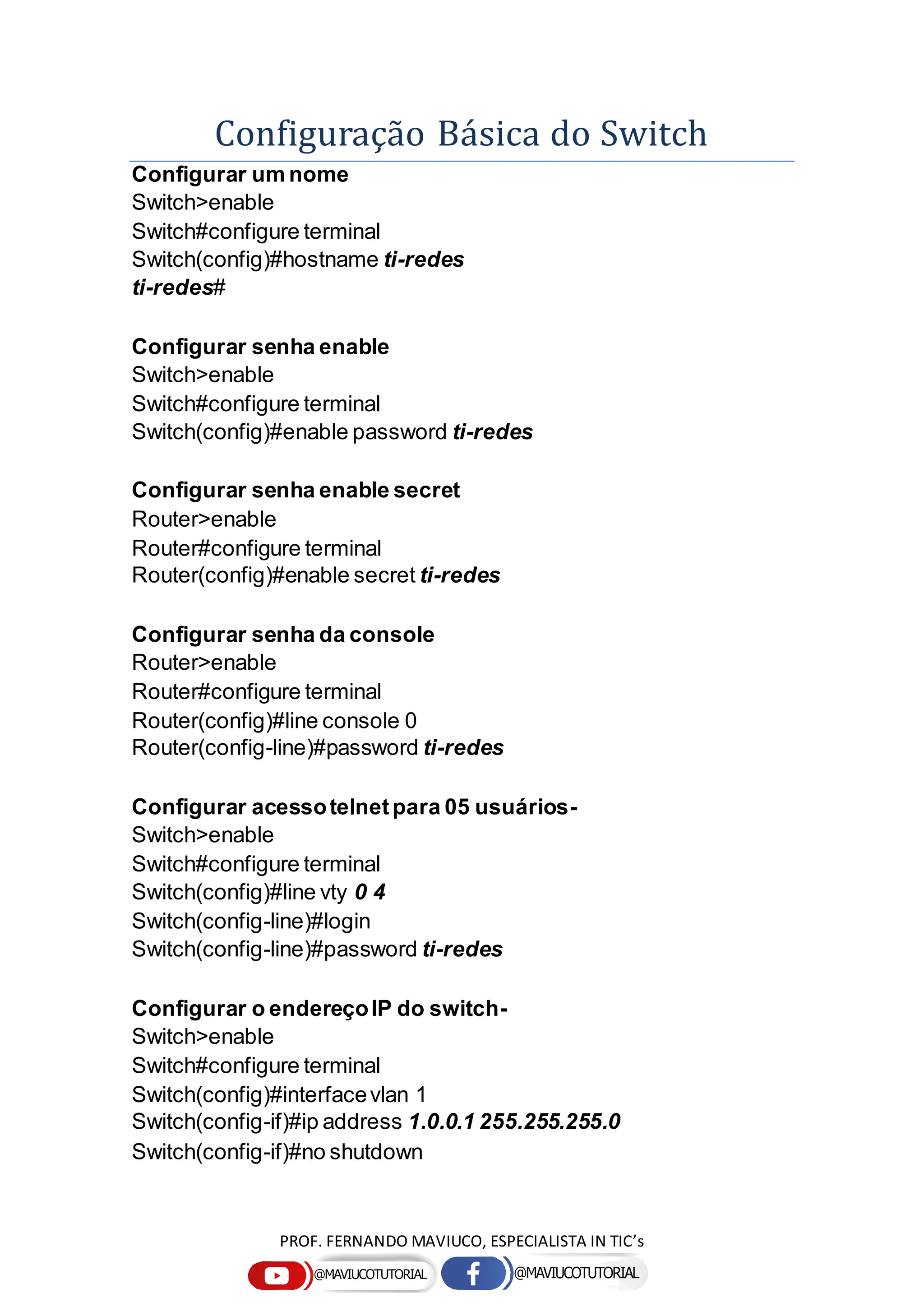 Packet Tracer da Cisco (Configuração Básica) Professor Fernando Maviuco ...