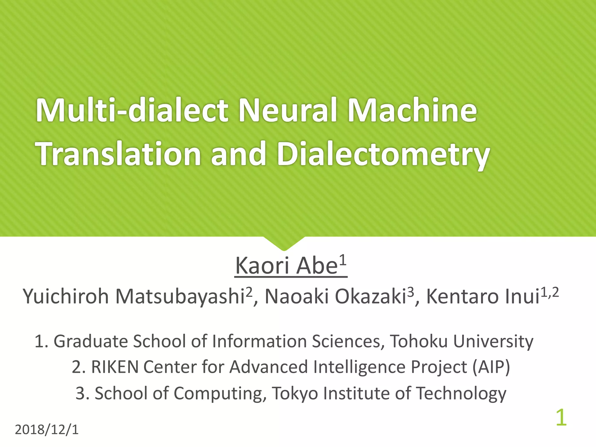 Multi-dialect Neural Machine Translation and Dialectometry | PDF