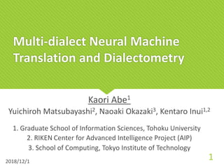 Multi-dialect Neural Machine Translation and Dialectometry | PDF