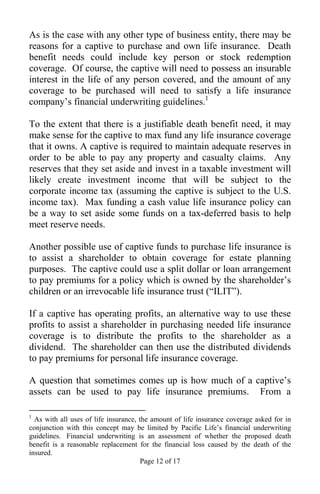 Pac Life On Captive Ins Co | PDF