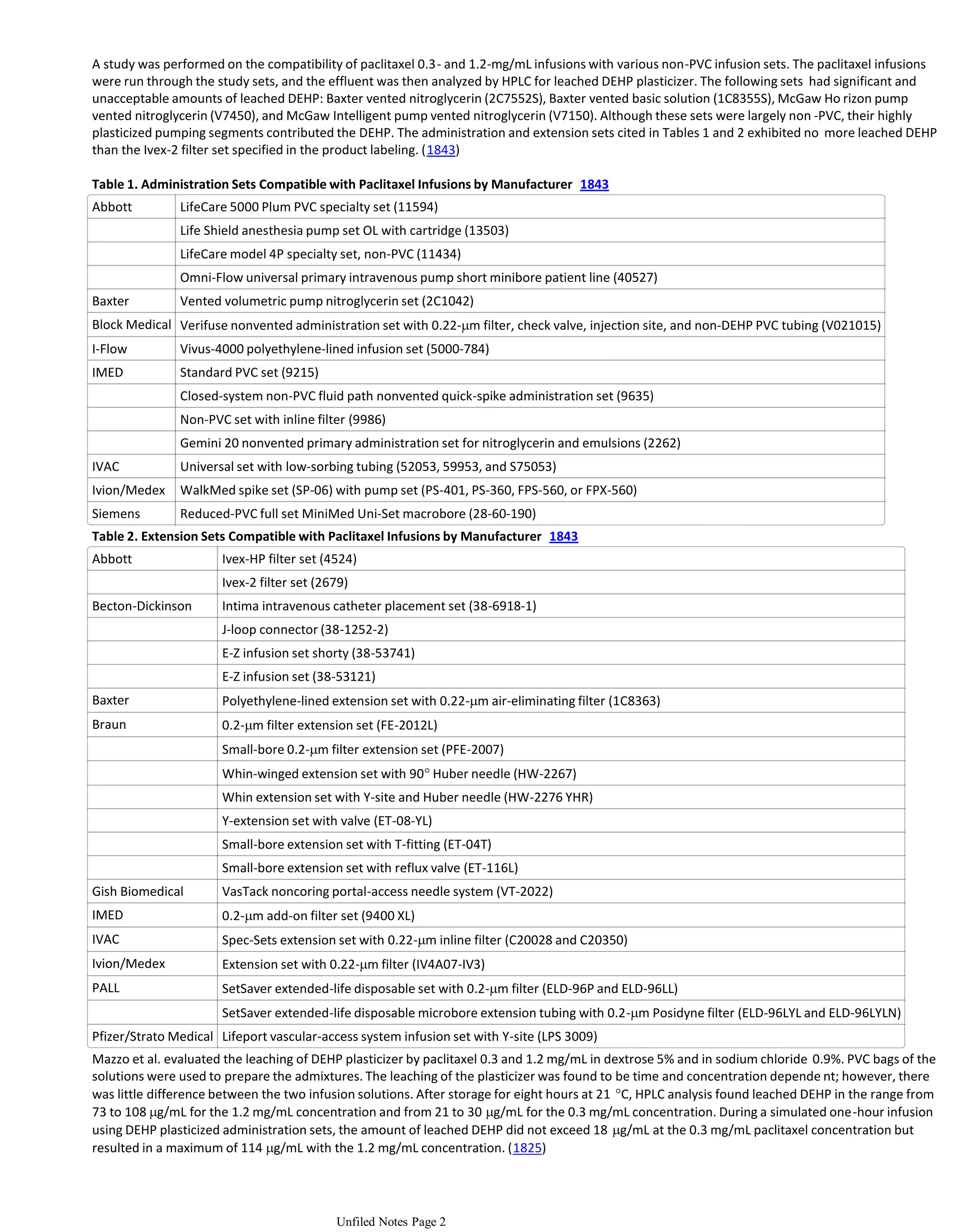 Injectable Drugs : Compatibility Information of Paclitaxel | PDF