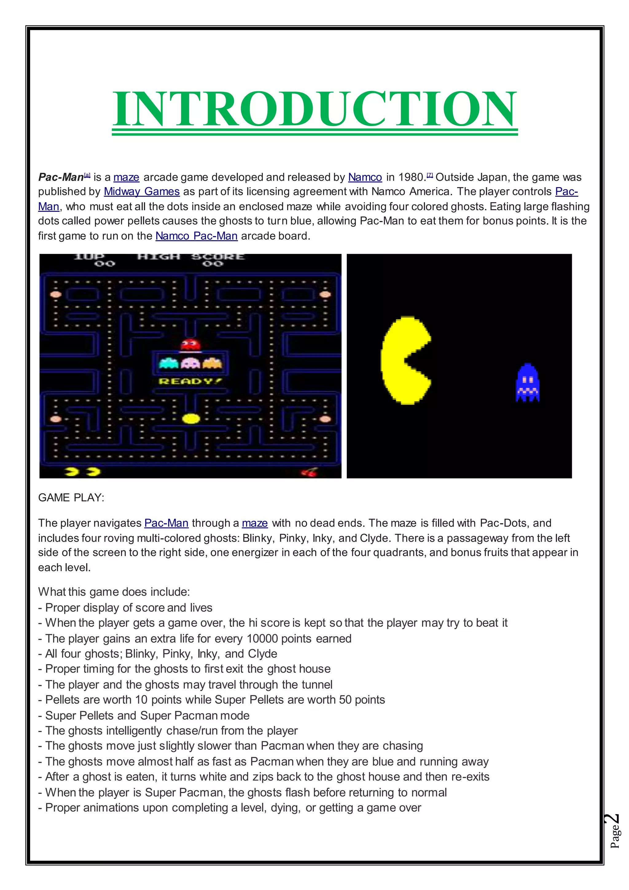 Pacman game computer investigatory project | DOCX